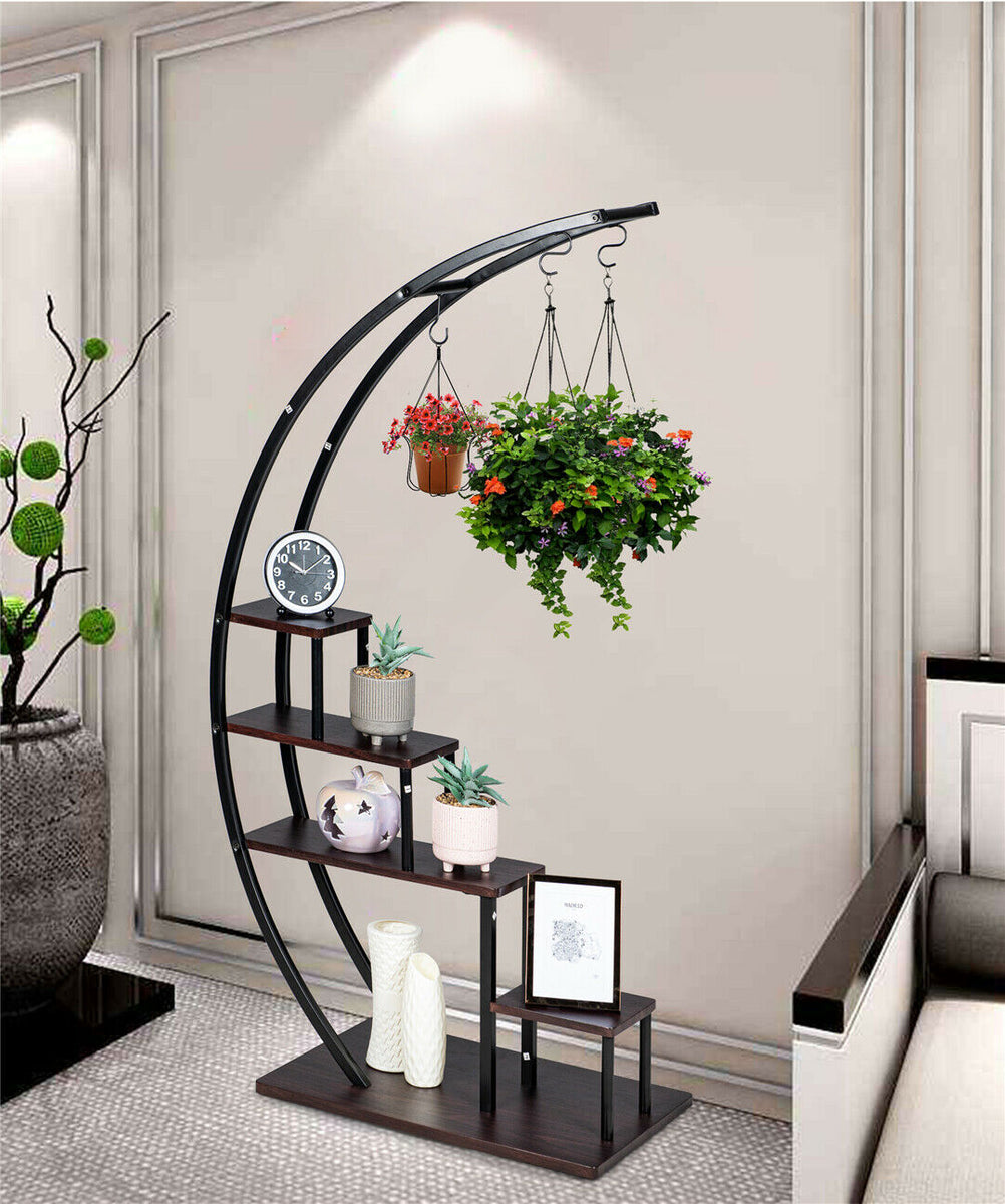 GDLF 5 Tier Metal Plant Stand Indoor Curved Display Book Shelf Storage shopGDLF