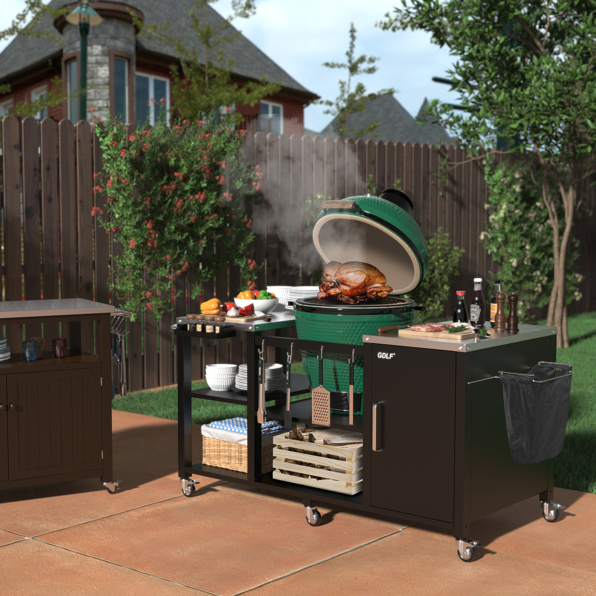 GDLF Grill Table Compatible with Big Green Egg Grill,Heavy Duty Metal ...
