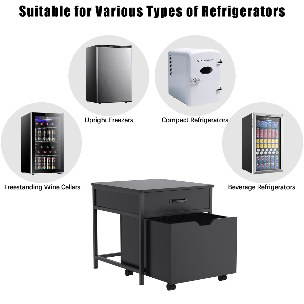 Mini Fridge Stand with Storage, Heavy Duty Mini Fridge Table with Roll ...