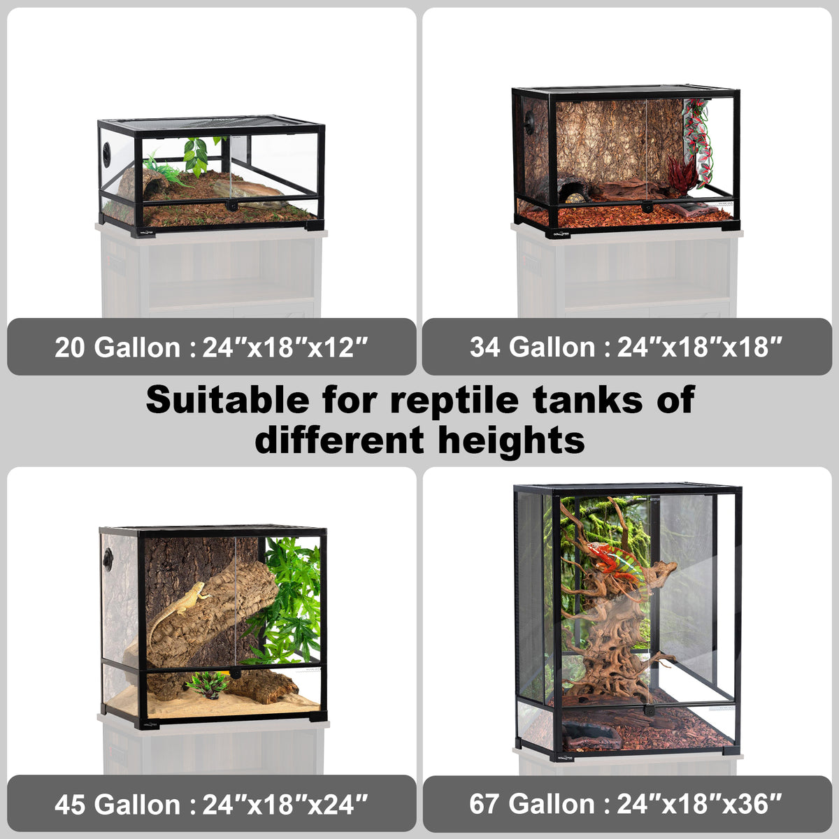Terrarium Stand Reptile Tank Stand with Power Outlets for 24”Wx18”D Re ...