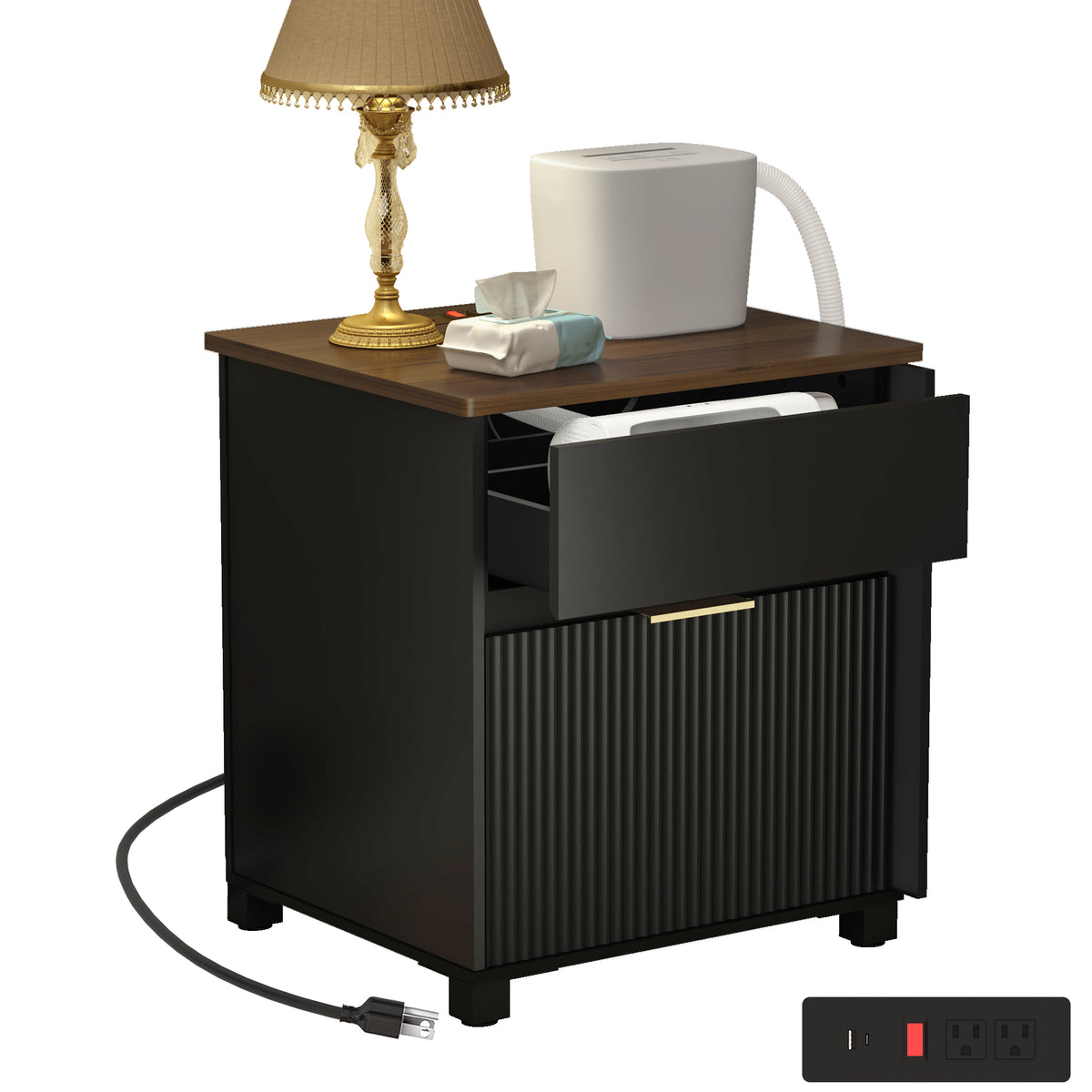 CPAP Nightstand with Drawer and Cabinet, Bedside CPAP Table with Side ...