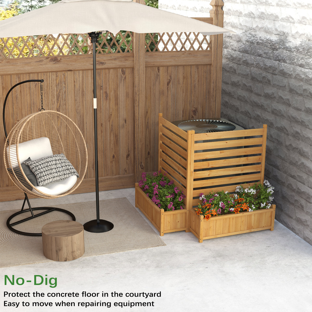 GDLF Air Conditioner Fence Outdoor Wood Privacy Screen with Planter Bo ...