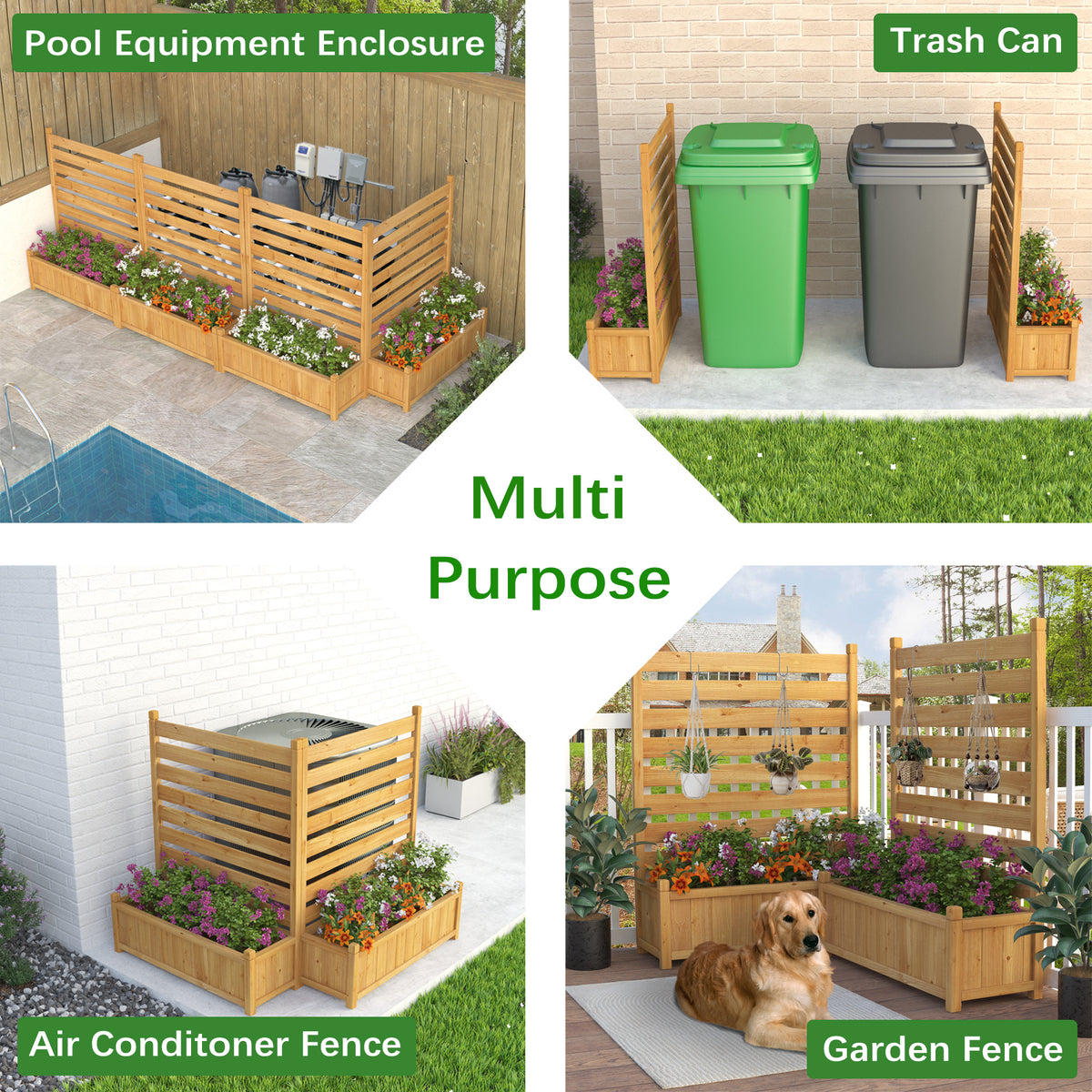 GDLF Air Conditioner Fence Outdoor Wood Privacy Screen with Planter Bo ...