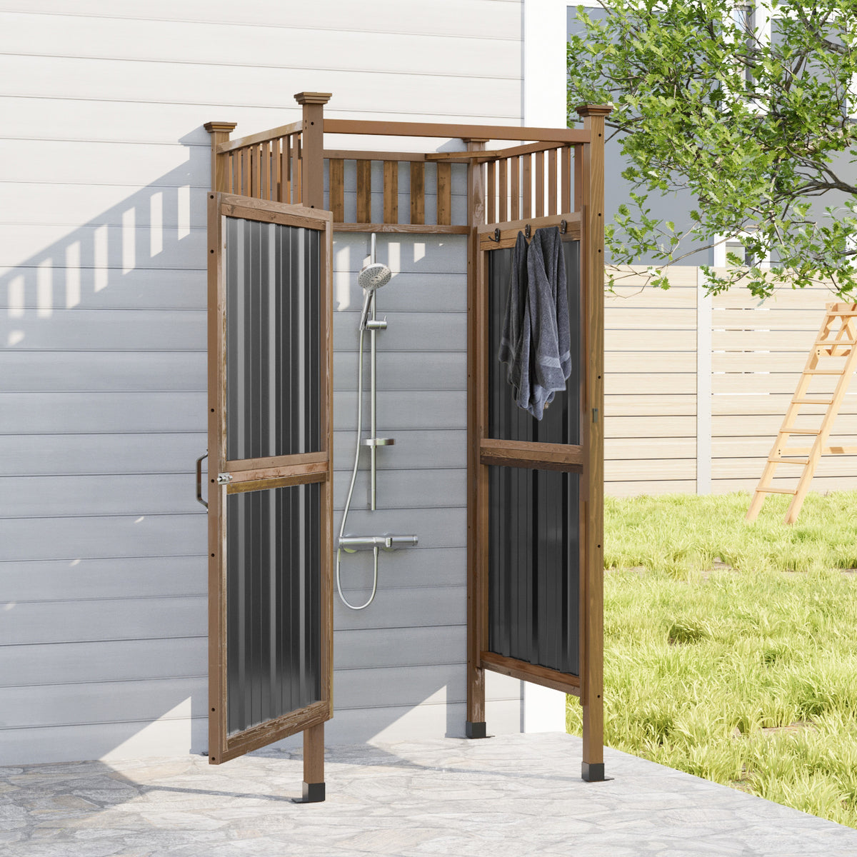 GDLF Outdoor Shower Enclosure with Lockable Door, Privacy Outdoor Chan ...