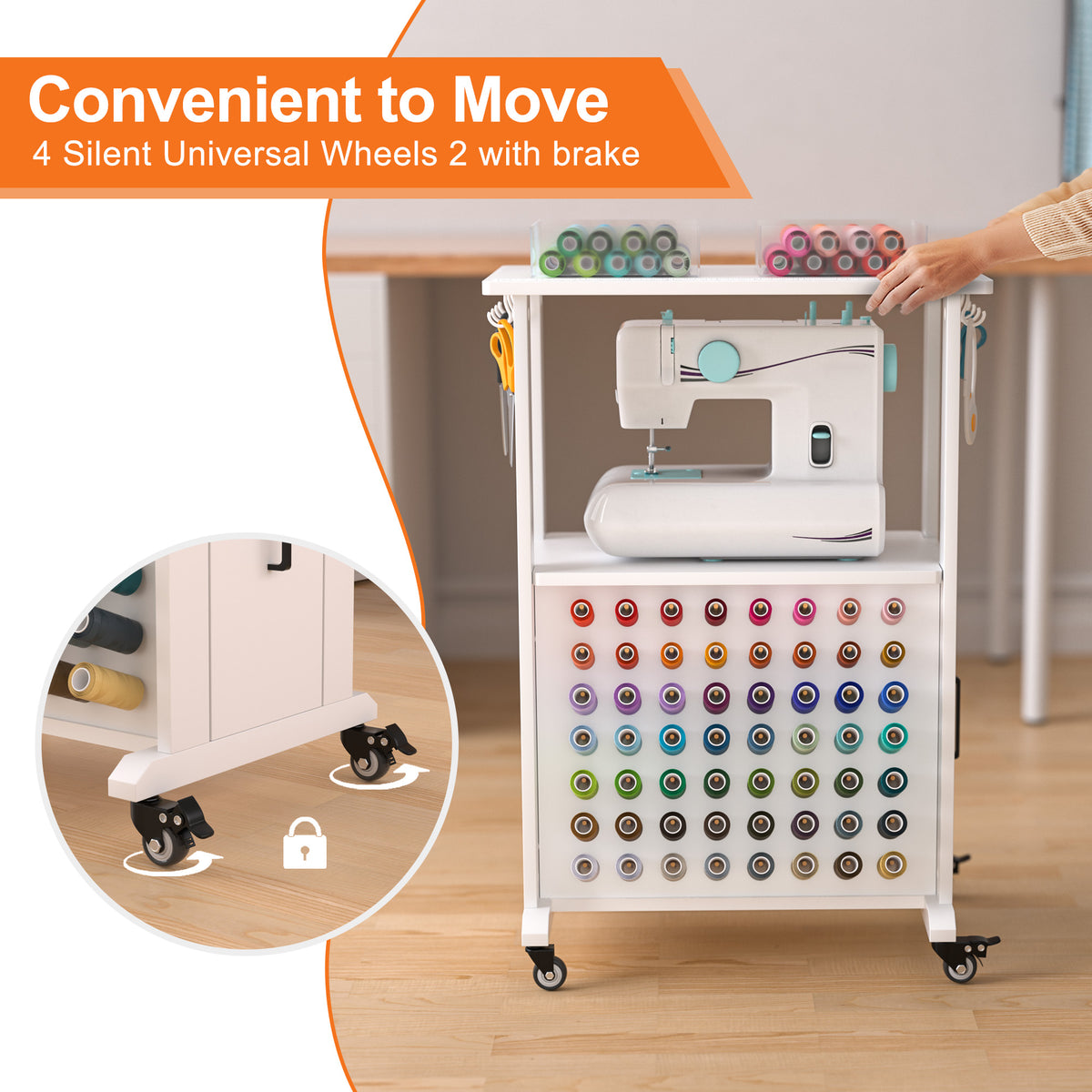 GDLF Sewing Cabinet with Drawer & Wheels Sturdy Sewing Cart Large-Capa ...