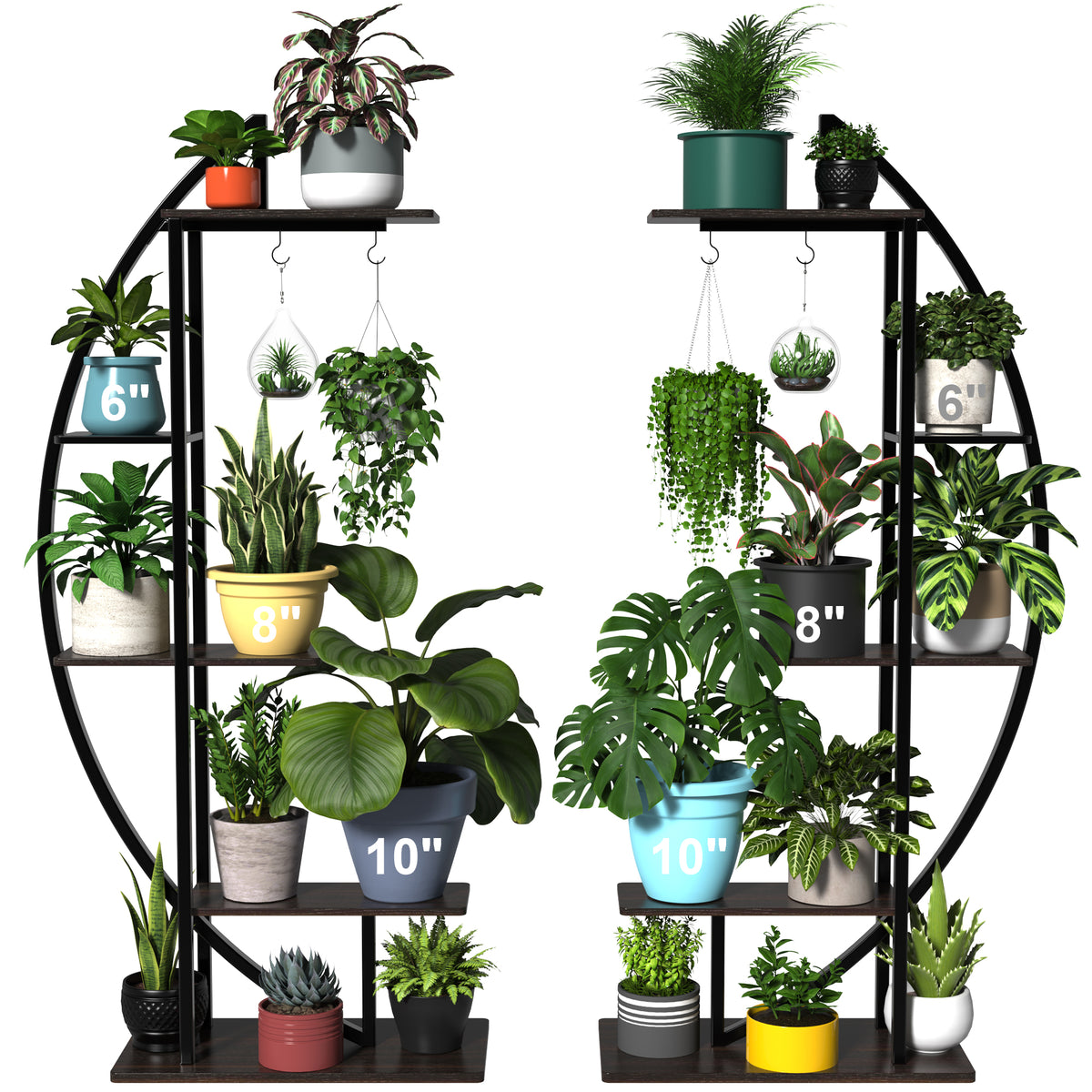 Tall Plant Stand Large Indoor Shelf 71" Metal Flower Rack with hanging ...