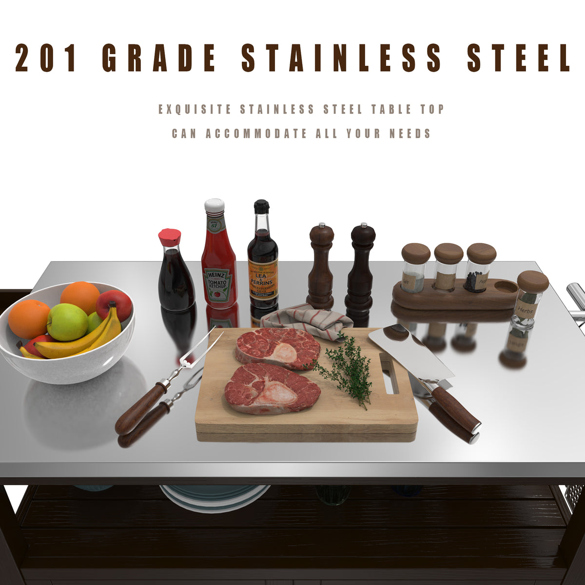 Outdoor Prep Table Grill Station, Solid Wood Movable Dining Cart Table ...